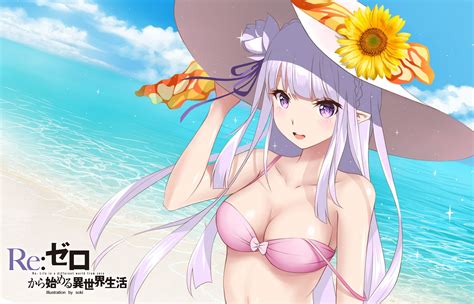 Wallpaper Illustration Sea Long Hair Anime Girls Hat Purple Hair