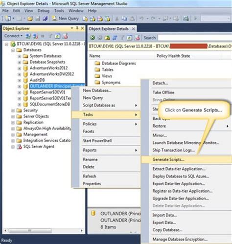 how to migrate a sql server database to a lower version
