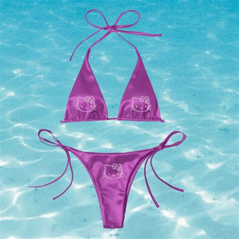 Hello Kitty Sparkly Diamond Swimsuit Y2k Bikini Bathing Suit Straps