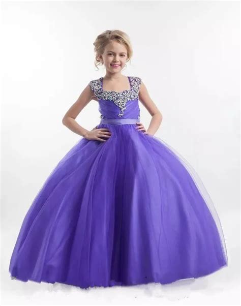 New Girls Pageant Dress Glitz Flower Girl Dress With Crystals And Belt