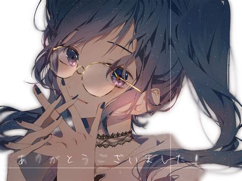 Aliasing Blue Hair Choker Close Glasses Hatsune Miku Karanagare 4