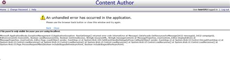 error an unhandled error has occurred in the application on trying to