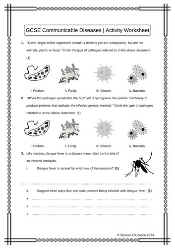 Gcse Biology Communicable Diseases Activity Worksheet Teaching