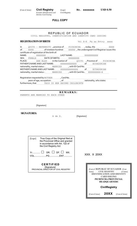 Mexican Birth Certificate Translation Template