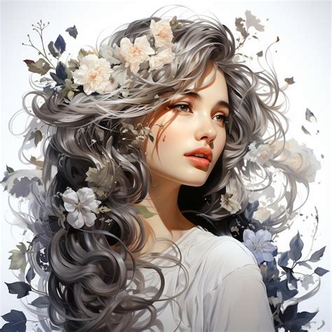 Premium Ai Image There Is A Woman With Long Hair And Flowers In Her