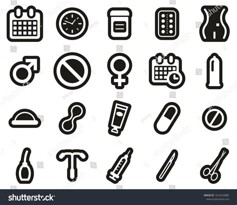 Contraception Methods Icons White On Black Stock Vector Royalty Free