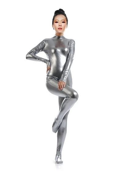 Womens Zentai Shiny Coating Catsuit Urban Dance Outfit Modern