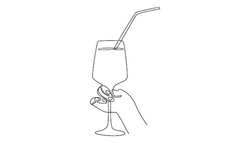 Premium Vector Continuous Line Of Hand Holding Martini Glass