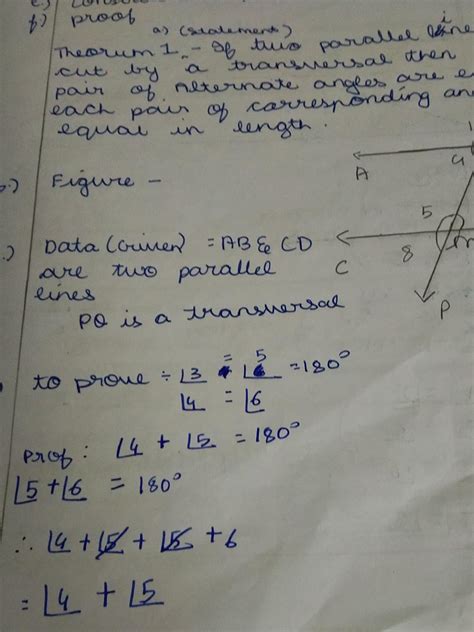 prove that if a transversal intersects two parallel lines then each