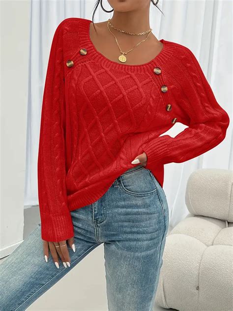 Long Sleeve Cable Knit Sweater Casual Crew Neck Sweater Temu