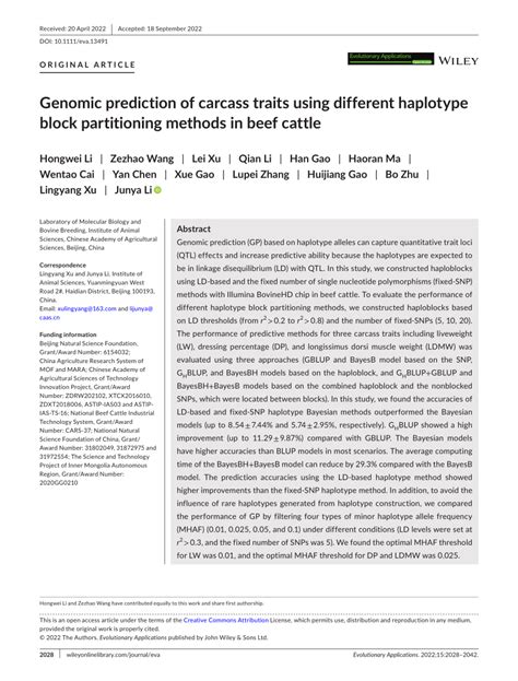 Pdf Genomic Prediction Of Carcass Traits Using Different Haplotype