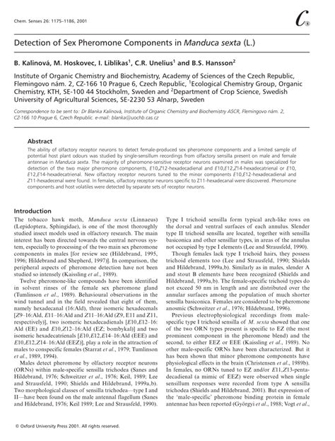 pdf detection of sex pheromone components in manduca