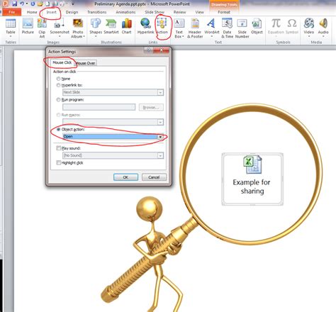 how to open spreadsheet for open an embedded excel file during a slide
