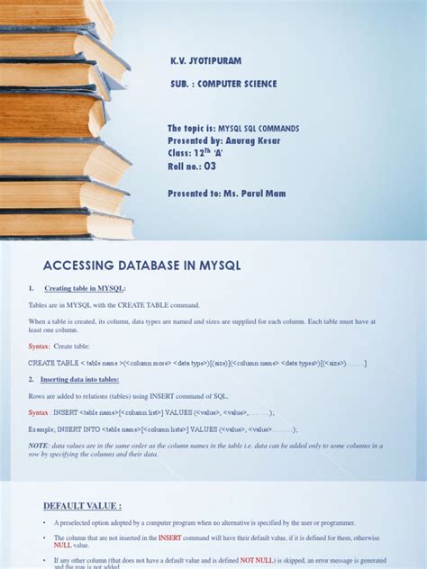 ppt on mysql commands table database parameter