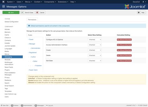 help310 components messages configuration joomla documentation