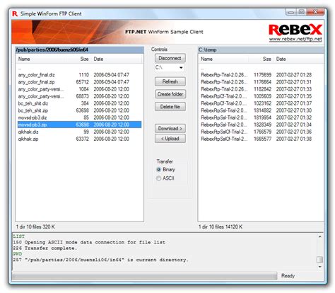winformclient gui ftp client rebex