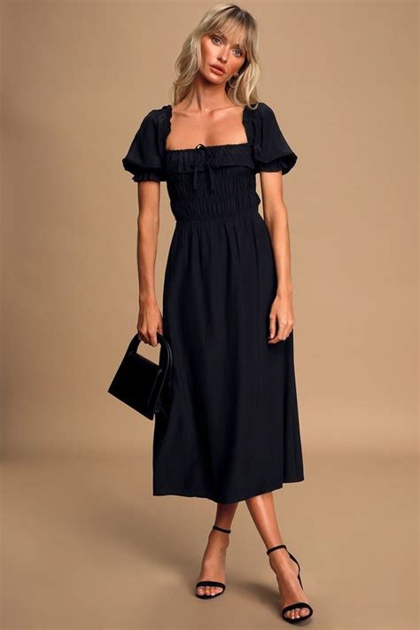 Black Midi Dress With Puff Sleeves Dresses Images 2022