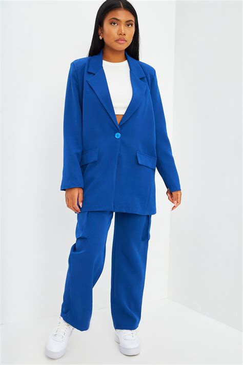 Stradivarius Ruched Sleeve Blazer Pants Two Piece In Blue 45 Off