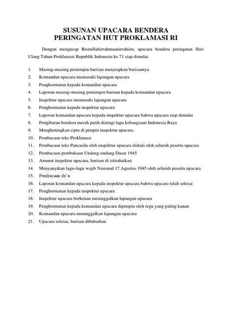 Susunan Acara Upacara 17 Agustus Di Sekolah Lengkap Dengan Daftar