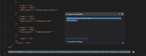newtonsoft json jsonexception unexpected character while