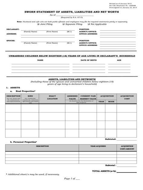 Sworn Statement Assets Liabilities Fill Online Printable Fillable