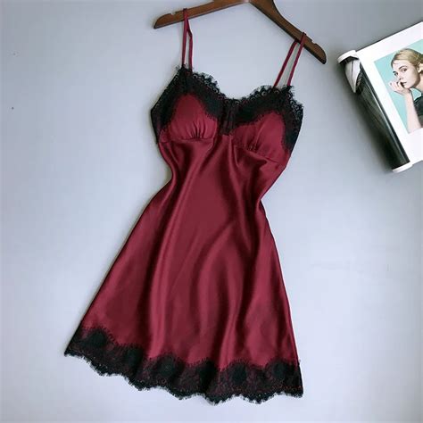 Lisacmvpnel Spaghetti Strap Lace Sexxy Women Nightgown With Pad Deep V