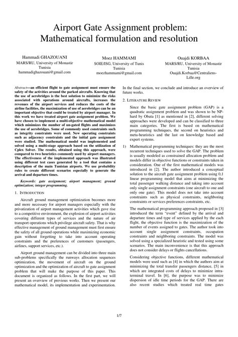 pdf airport gate assignment problem mathematical formulation and