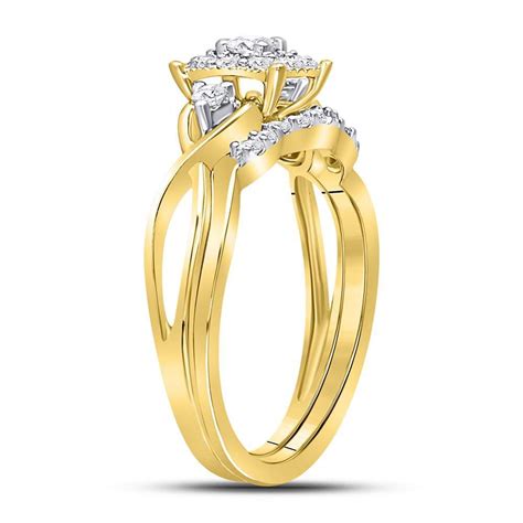 10k White Gold Round Diamond Cluster Bridal Wedding Ring Band Set 1 3