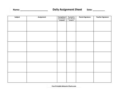 daily assignment templates at