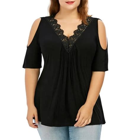 Buy 5xl Womens Plus Size Tops Lace Trim V Neck Cold