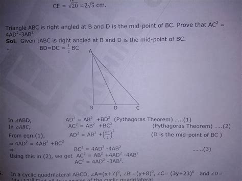 In A Right Triangle Abc Angle C 90 If D Is The Mid Point Of Bc