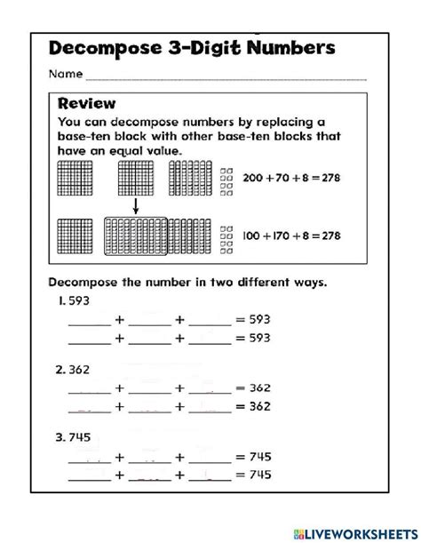 Decompose 3 Digit Numbers Worksheet Live Worksheets