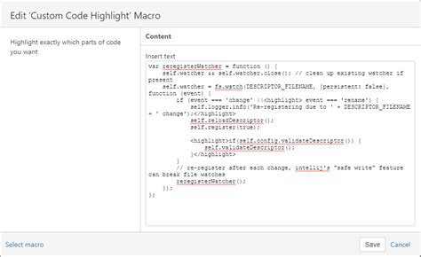 custom code highlight for confluence devpost
