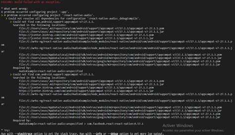 react native could not find com android support appcompat v7 27 1 1