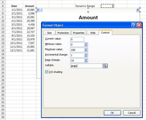 how to add a scroll bar in excel