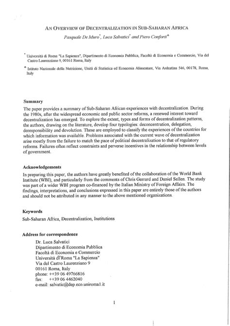 Pdf Decentralization And Development In Sub Saharan Africa