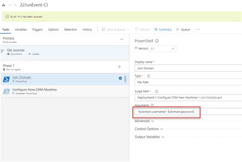 send vsts build variables as arguments to powershell vsts build task