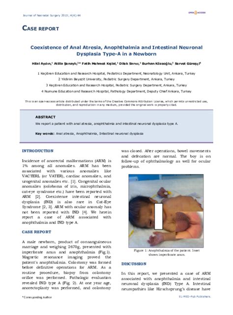 Pdf Coexistence Of Anal Atresia Anophthalmia And Intestinal Neuronal