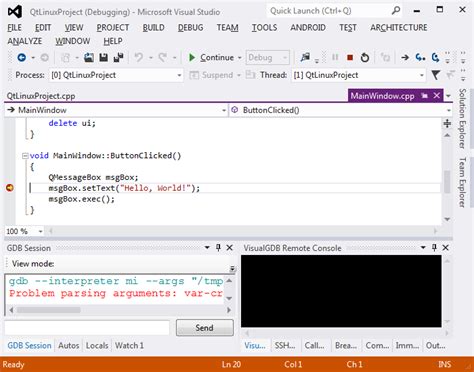 building and debugging qt projects on linux with visualgdb
