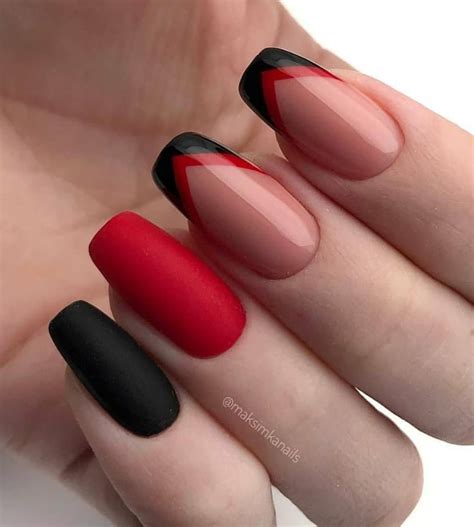 Matte Red And Black Acrylic Nails Michelle Writesya