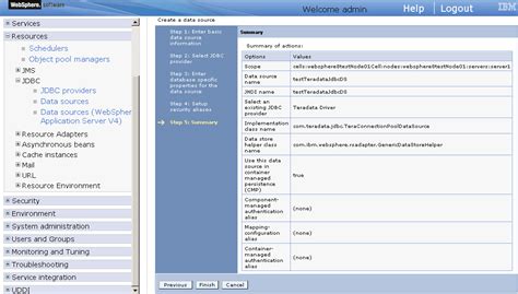 setting up data source for websphere powerserver configuration