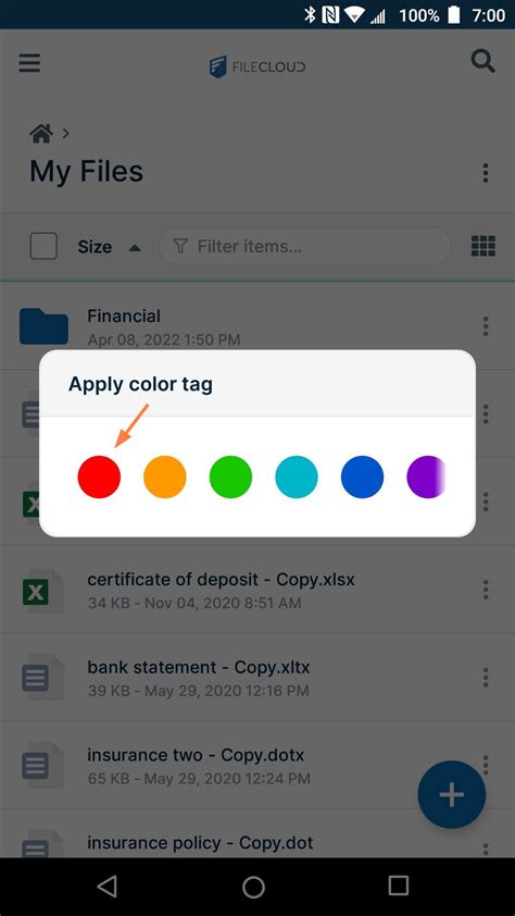 apply color tag metadata in android filecloud docs server
