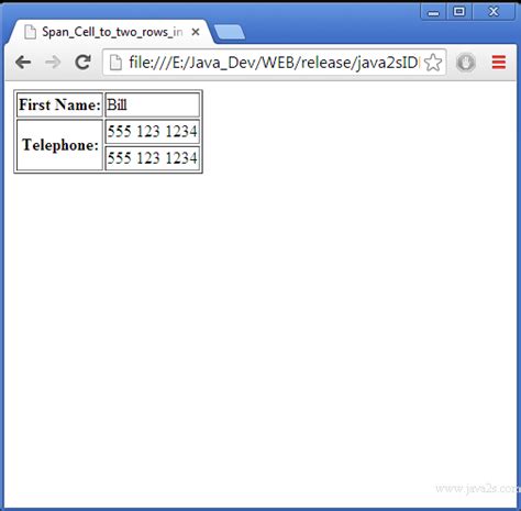 span cell to two rows in html and css