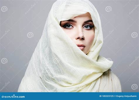 Beautiful Young Woman In Veil Hood Beauty Girl In Hijab Stock Image