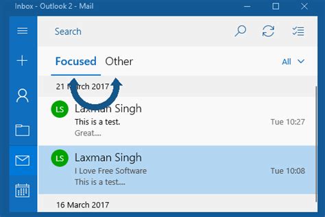 move emails to focused inbox or other inbox in windows 10 mail app