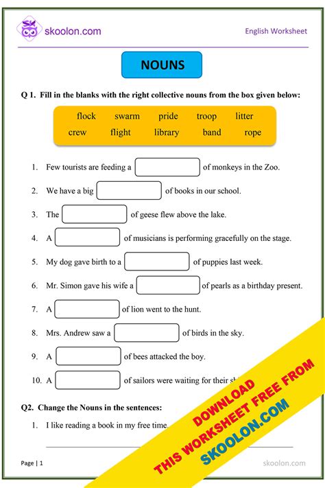 Nouns Worksheet With Answers