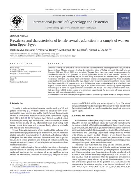 Pdf Prevalence And Characteristics Of Female Sexual Dysfunction In A