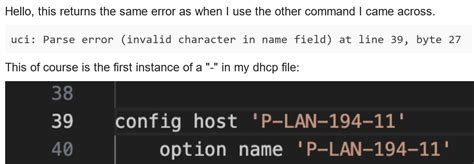 [solved] uci parse error invalid character in name field network