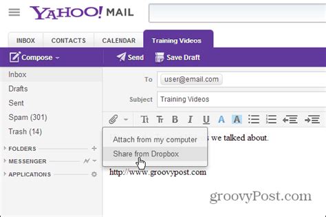 send large files in yahoo mail with dropbox groovypost