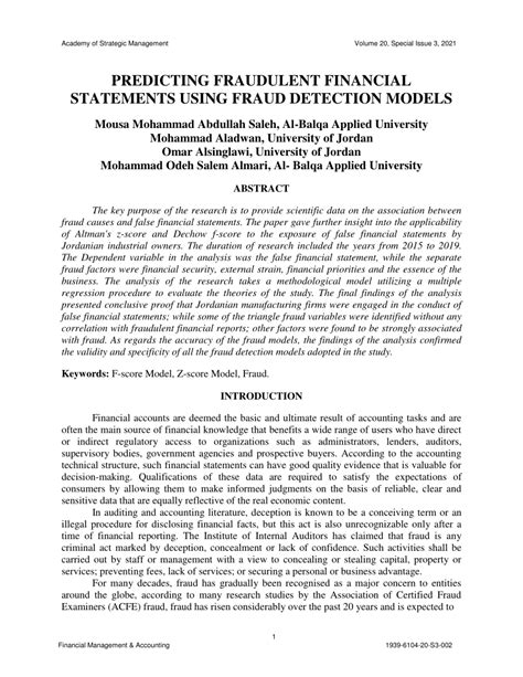pdf predicting fraudulent financial statements using fraud detection